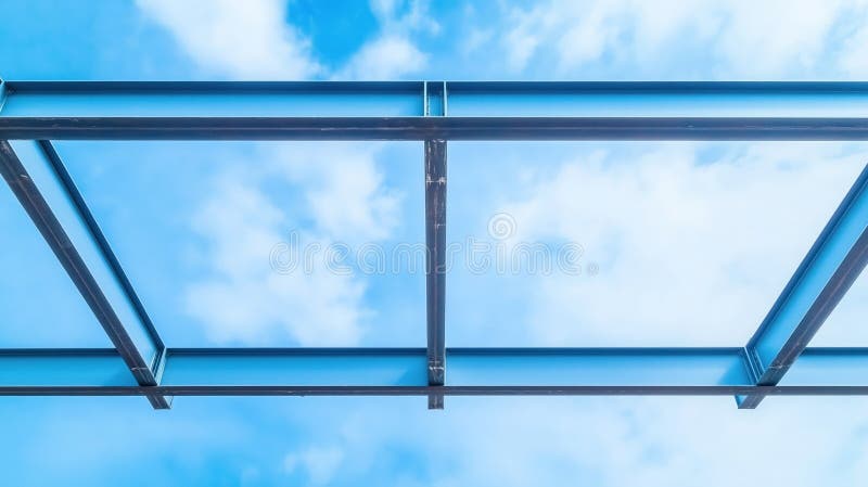 Modern Construction Project Structural Steel Beams. Metal Beams Against ...