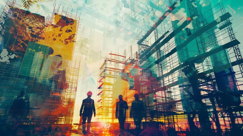 Modern Construction Scene Featuring Worker and Building Framework ...