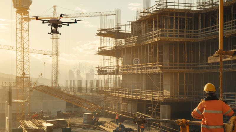 Modern Construction Site with Drone Technology for Surveying and ...