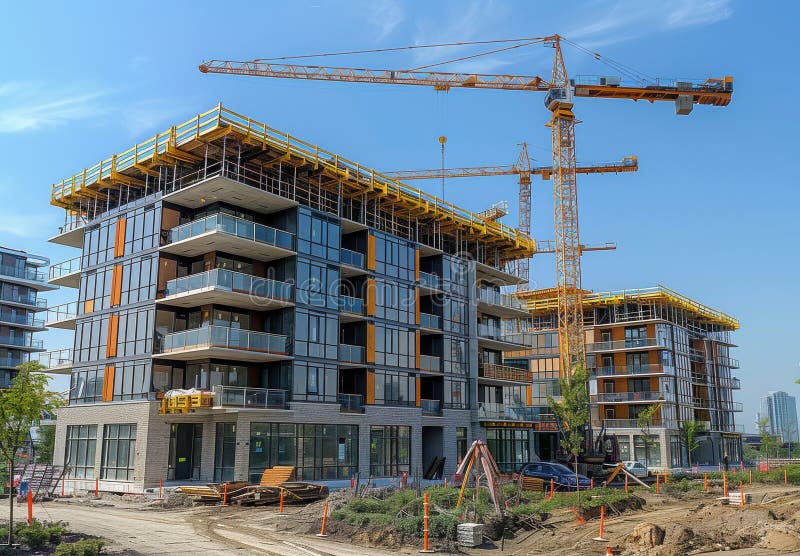 Modern Construction Site Featuring Tower Cranes and High-tech Equipment ...