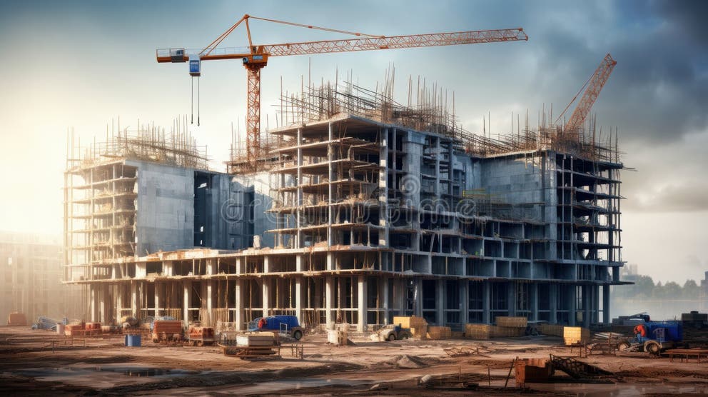 Modern Construction Site Under Development and Construction with ...