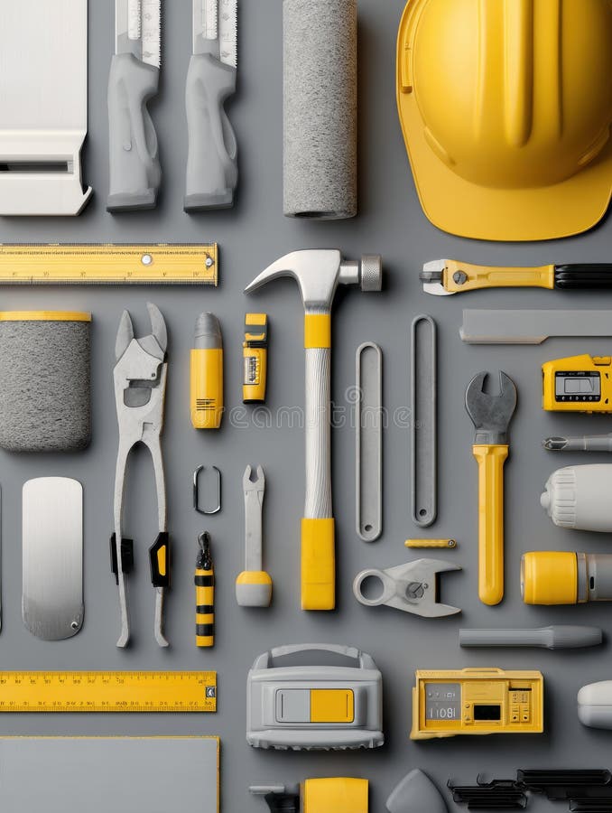 Modern Construction Tools and Equipment Arranged Neatly for a Mockup in ...