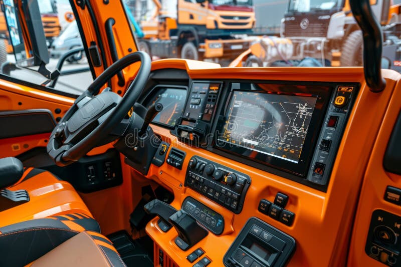 Modern Construction Vehicle Dashboard Showing Advanced Technology and ...