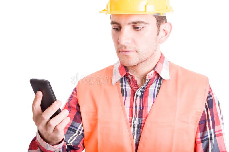 Modern Constructor Using Smartphone Stock Photo - Image of posing ...