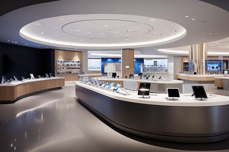 Modern Consumer Electronics Store with Circular Display and Ambient ...