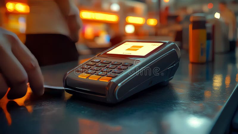 Modern Contactless Payment Terminal on a Reflective Surface, with ...