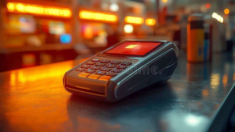 Modern Contactless Payment Terminal on a Reflective Surface, with ...