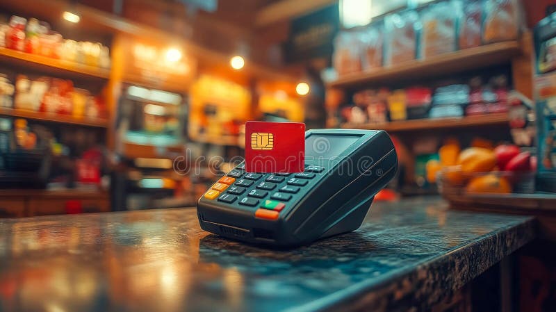 Modern Contactless Payment Terminal on a Reflective Surface, with ...
