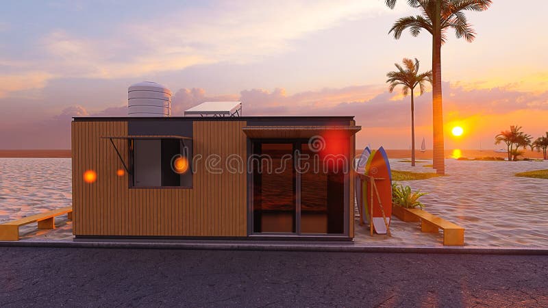 Modern Container Beach Club Stock Image - Image of outdoor, waves ...