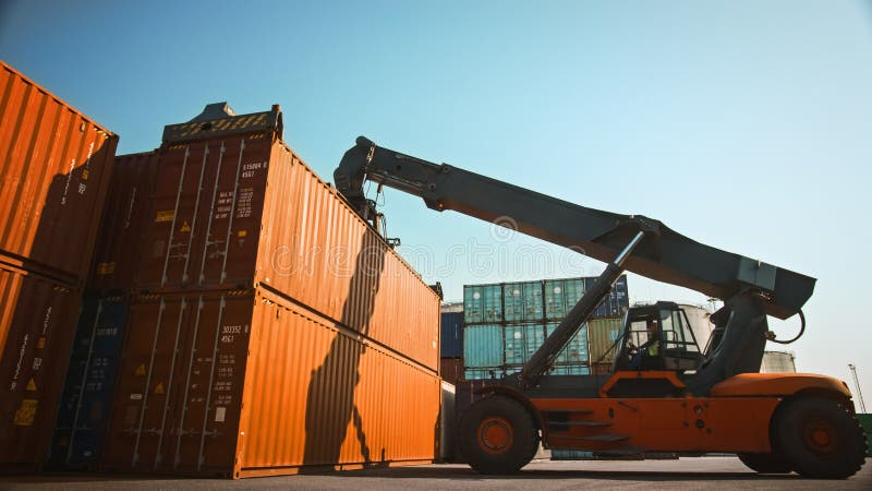 Modern Container Ship on an Container Terminal Panorama Stock Photo ...