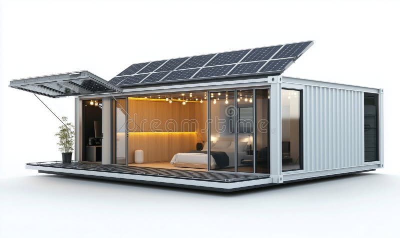 Modern Container Home with Solar Panels, Spacious Interior, Large ...