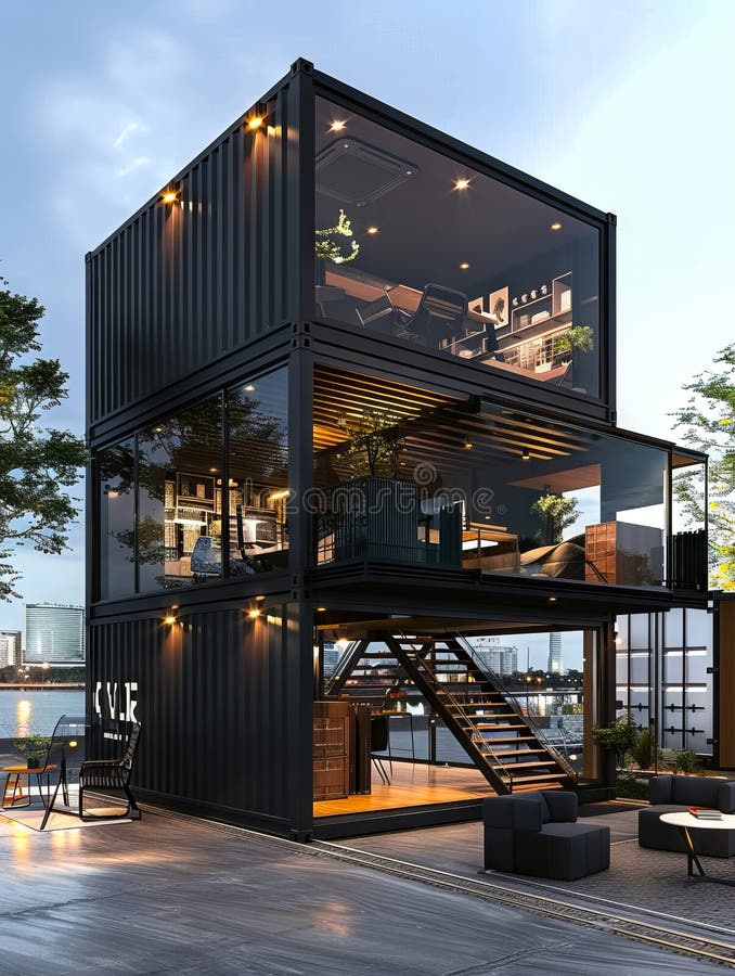 A Modern Container House with a Large Deck Stock Photo - Image of ...