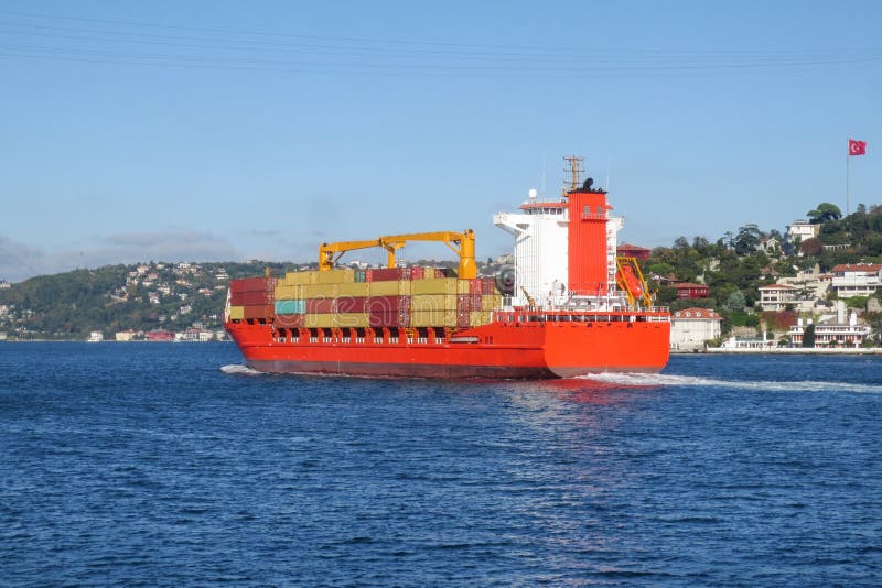 Modern Container Ship on the Bosphorus, Turkey. Stock Image - Image of ...