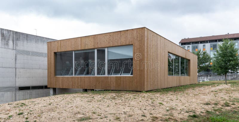 Modern Contemporary Building with Wood Cladding Stock Image - Image of ...