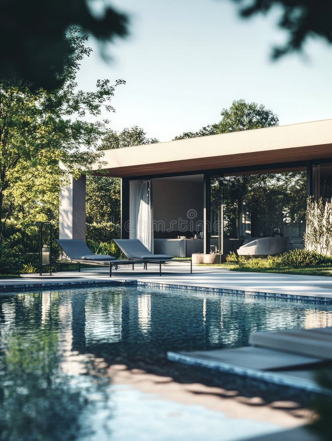 Modern Contemporary House Poolside View Stock Photo - Image of luxury ...