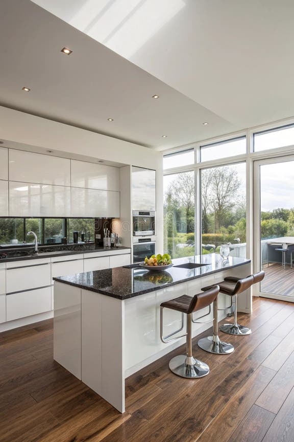 Modern Contemporary Kitchen Room Interior Stock Photo - Image of decor ...