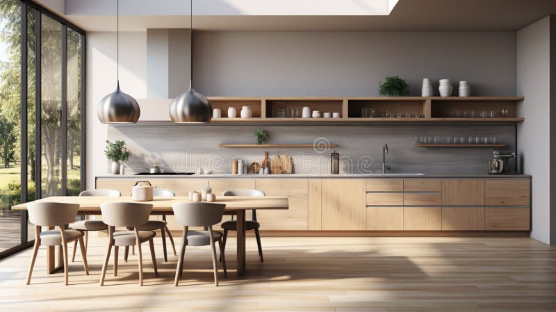 Modern Contemporary Kitchen Room Interior .white and Wood Material. Ai ...