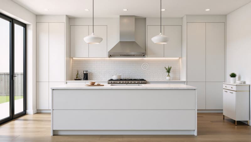Modern Contemporary Kitchen Scene Showcasing White and Cream Materials ...