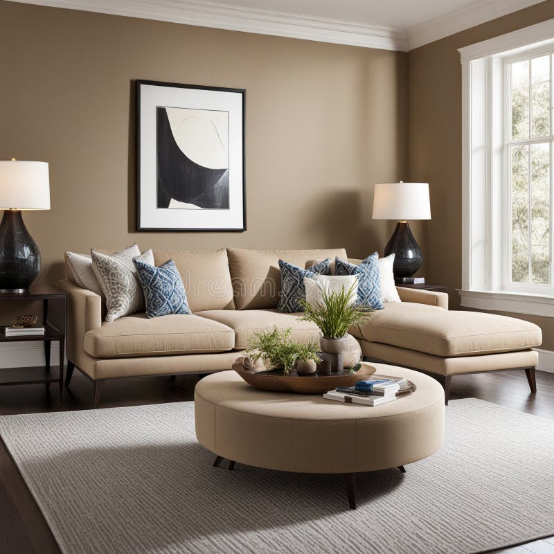 Modern Contemporary Living Room Tan Wall,interior Design Stock ...