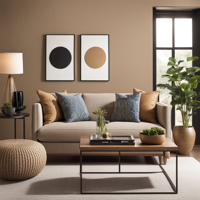 Modern Contemporary Living Room Tan Wall,interior Design Stock ...