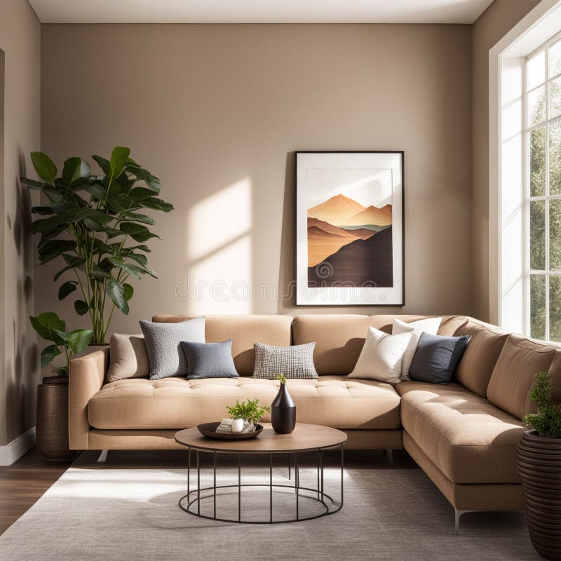 Modern Contemporary Living Room Tan Wall,interior Design Stock ...