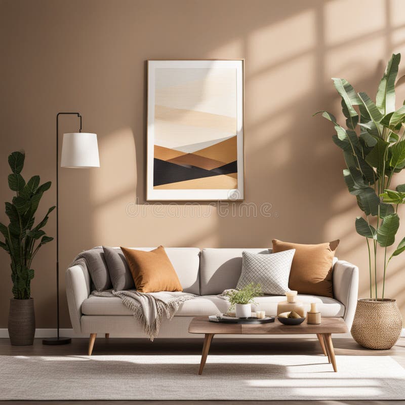 Modern Contemporary Living Room Tan Wall,interior Design Stock ...