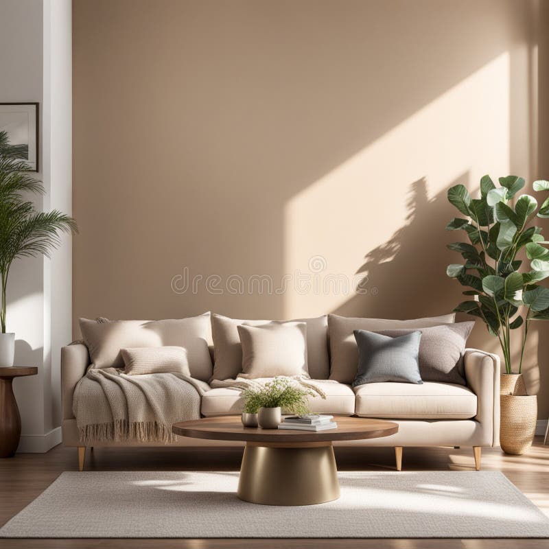 Modern Contemporary Living Room Tan Wall,interior Design Stock ...