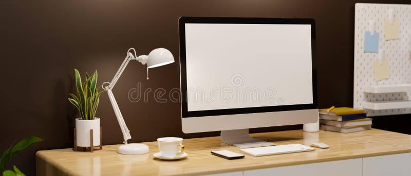 Modern Contemporary Workstation with Pc Desktop Computer Mockup Stock ...