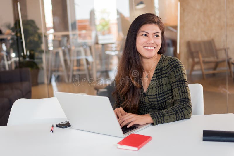 Modern Content Lady with Netbook in Office Stock Image - Image of ...
