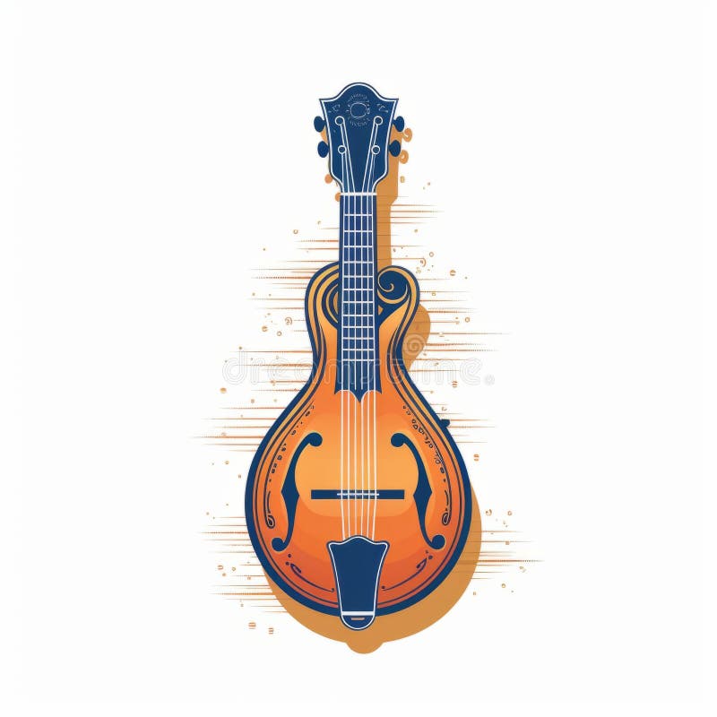 Modern Contrast Line Illustration of Mandolin on White Background Stock ...