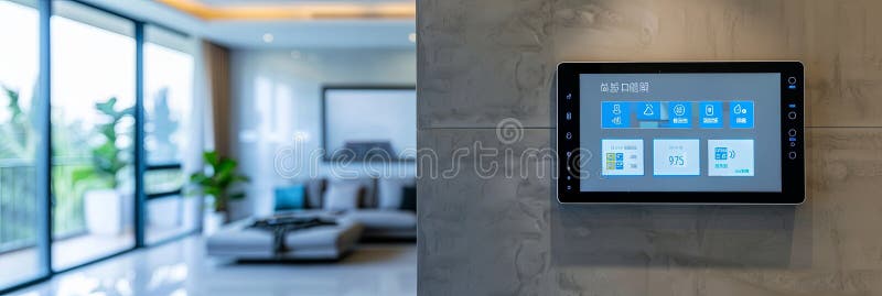 Modern Control Panel on Living Room Wall with Touchscreen Interface for ...