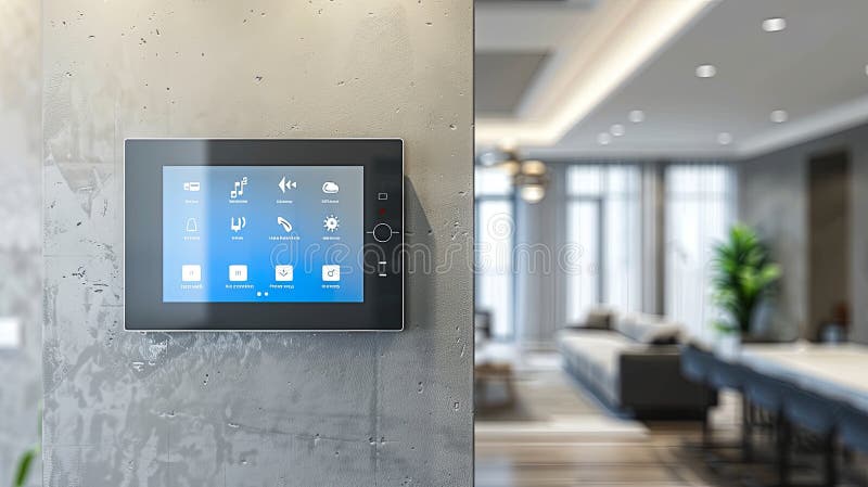 A Modern Control Panel Mounted on a Wall in a Smart Home Displays ...