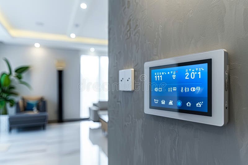 A Modern Control Panel with Touchscreen Interface is Mounted on a Wall ...