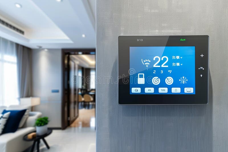 A Modern Control Panel on a Wall in a Smart Home Displays Home ...