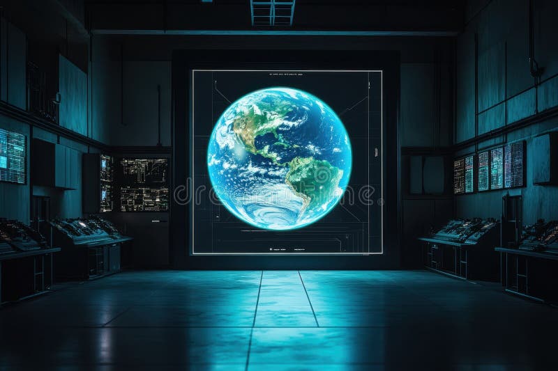 Modern Control Room Displaying a Large Globe Map in a High-tech ...