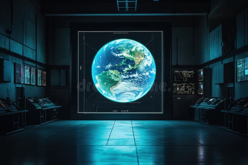 Modern Control Room Displaying a Large Globe Map in a High-tech ...