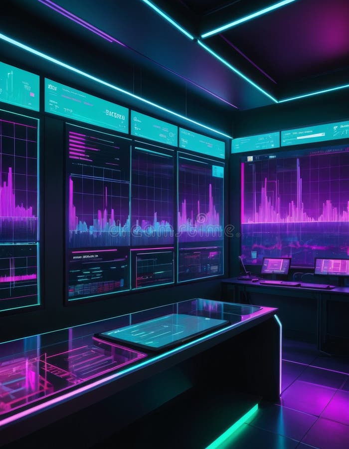 Neon Futuristic Control Room Stock Photo - Image of operations ...