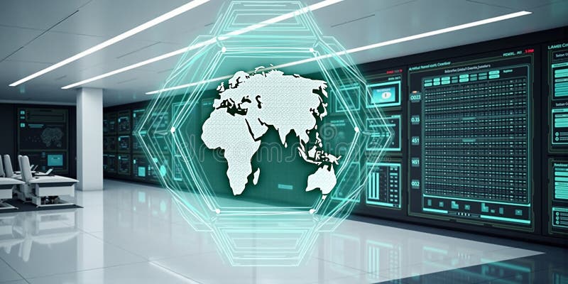 Advanced Control Room with Futuristic Interface Stock Illustration ...