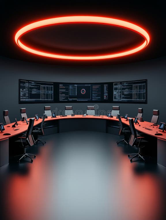 Modern Control Room Interior Sleek Curved Table with Multiple ...