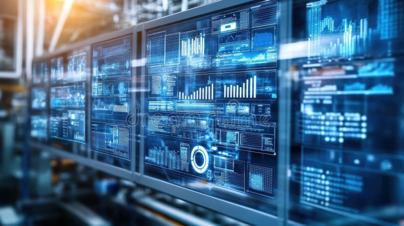 Modern Control Room Monitoring System Showing Various Data Charts Multiple Screens Stock Photos ...