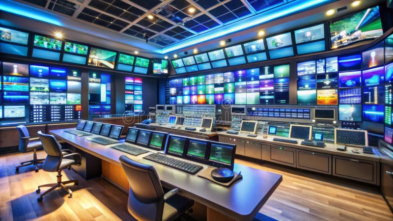 Modern Control Room Multi-Screen Display and Workstation Composition ...