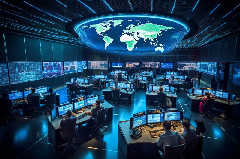 Modern Control Room with Multiple Screens Displaying Real-time ...