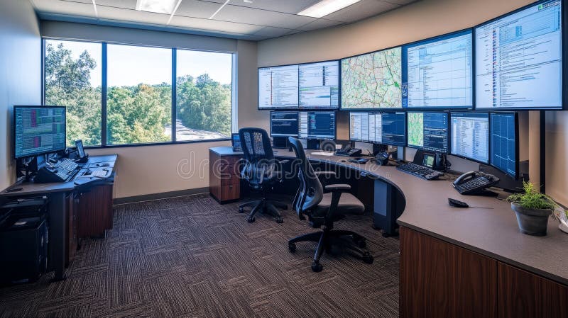Modern Control Room with Multiple Screens and Organized Setup Stock ...