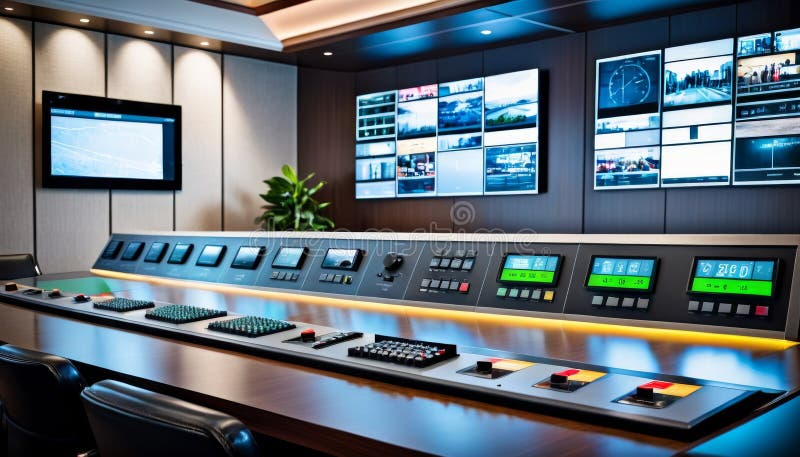 Modern Control Room with Multiple Screens Stock Image - Image of panel ...