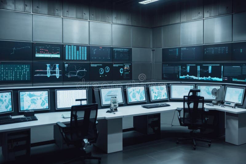 Modern Control Room of an Oil and Gas Production Facility, Featuring ...