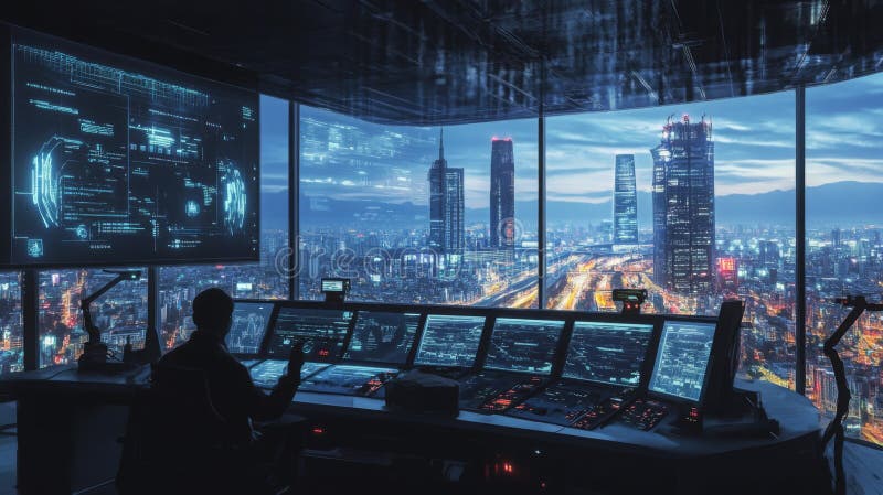 Modern Control Room with World Map Display Stock Image - Image of ...