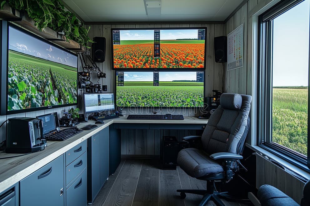 A Modern Control Room for a Smart Farm, with Screens Showing Real Time ...