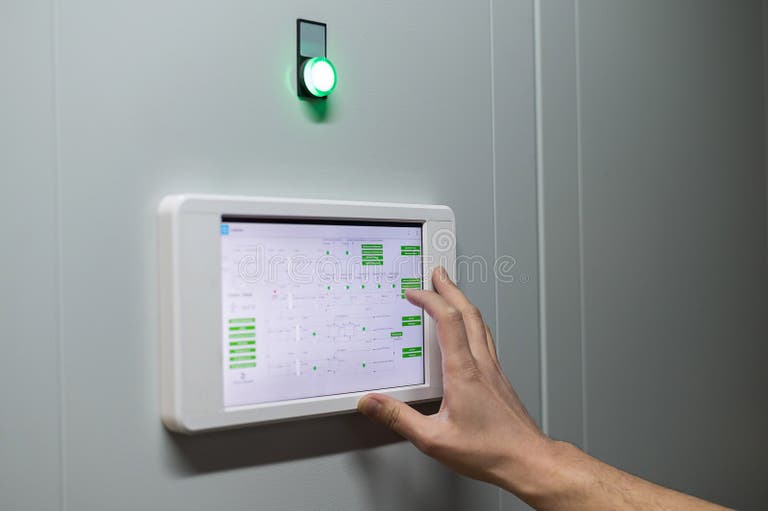 Modern Control System Interface with Green Indicator Light. Stock Image ...