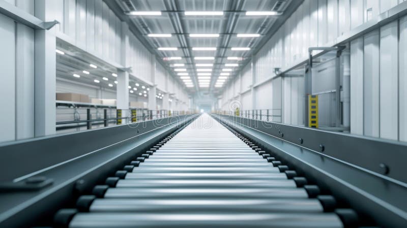 Modern Conveyor Belt in a White Manufacturing Warehouse Stock Image ...