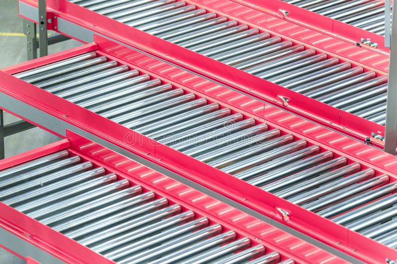 Modern Conveyor Delivery System in Warehouse Stock Image - Image of ...